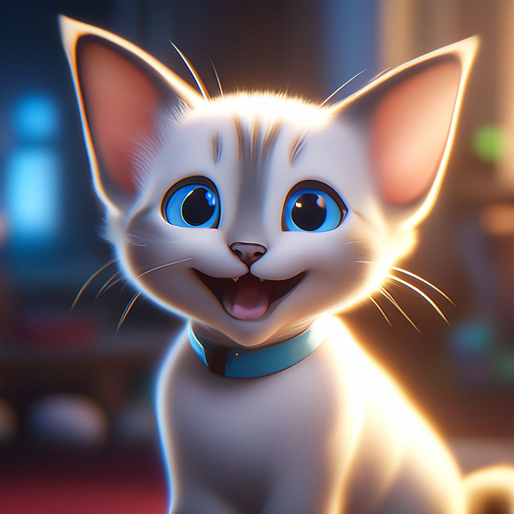 "Mimic cartoon Siamese kitten smiling, hypermilo , beautiful, realistic ...