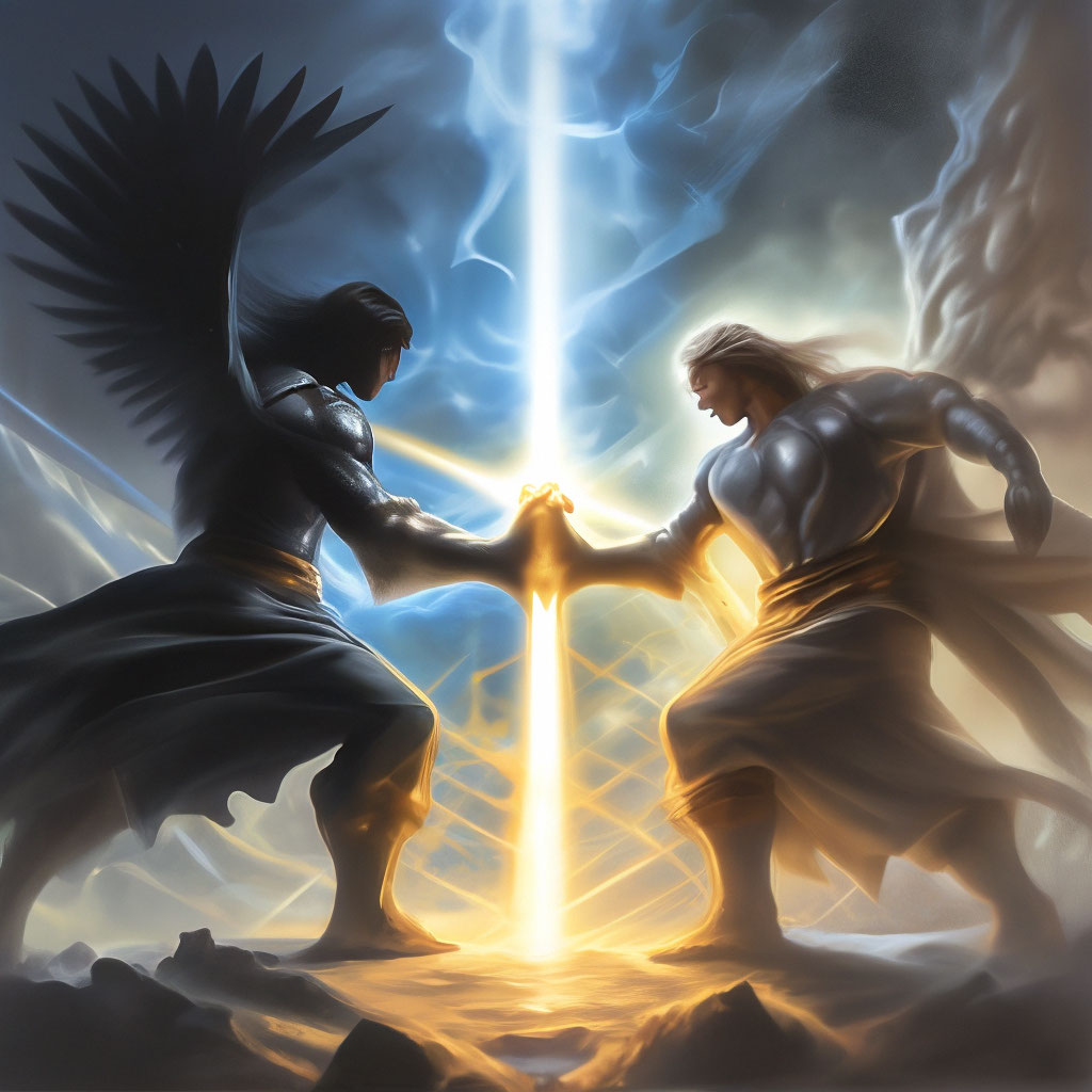 "Light versus dark. confrontation" — image created in Shedevrum