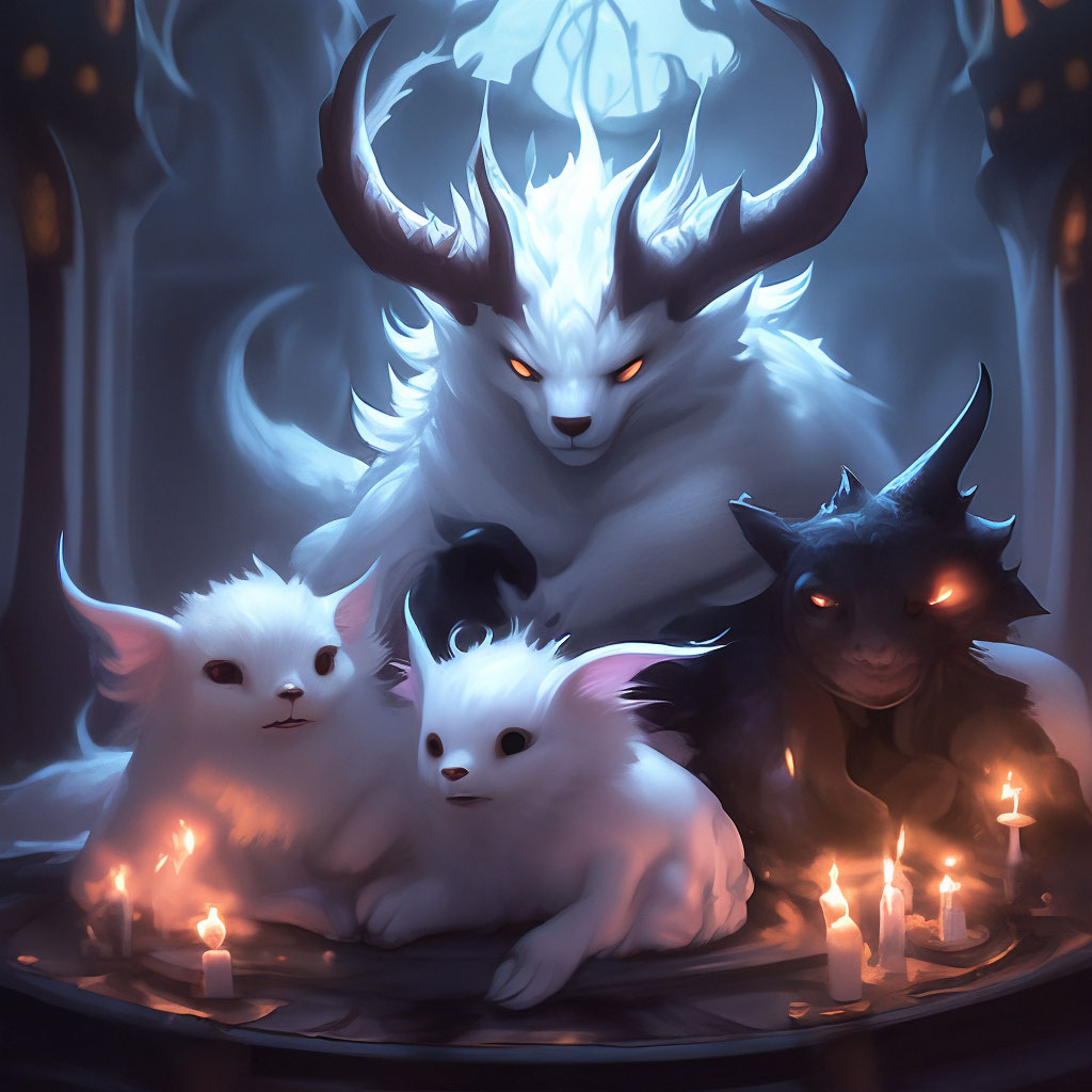 "A huge, very cute ghost demon + dragon+ coherently, with big horns ...
