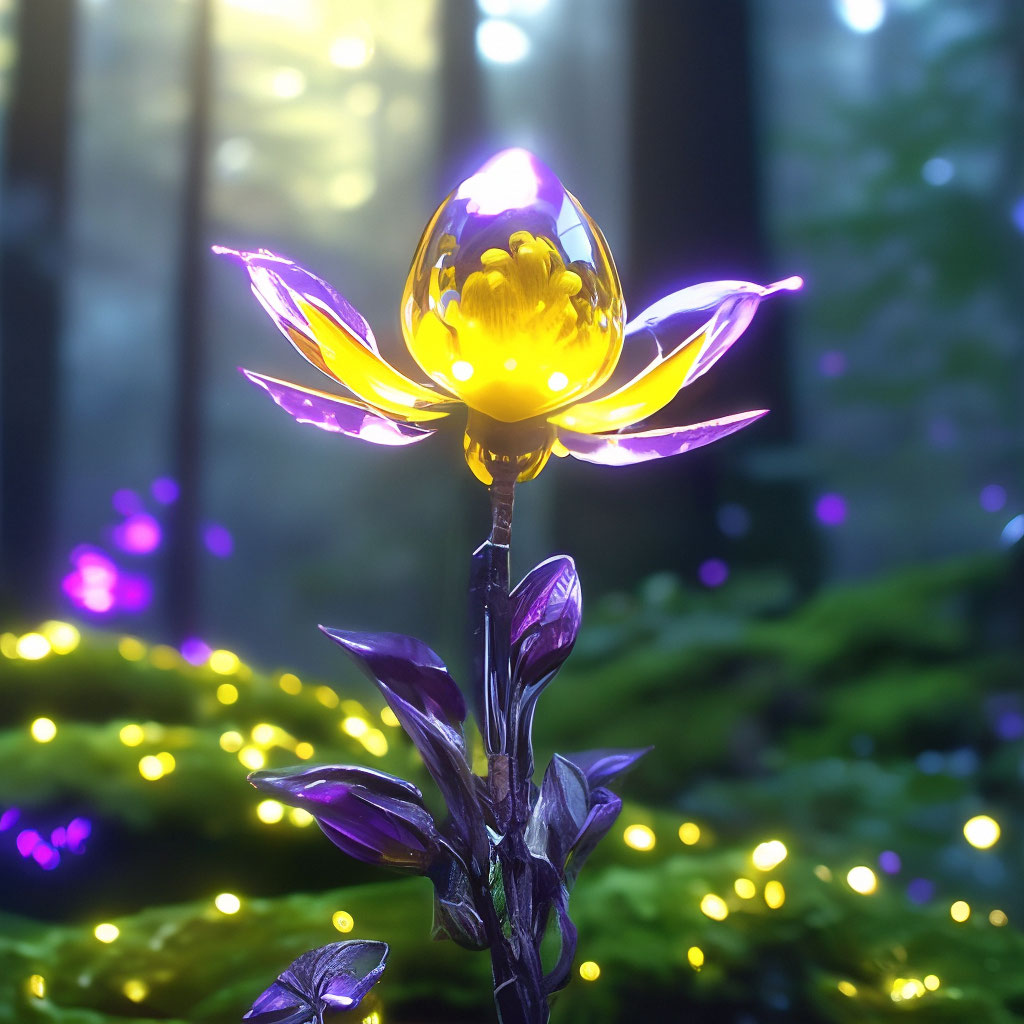 "Violet yellow fairy flower in a magical forest, magic, mystery ...