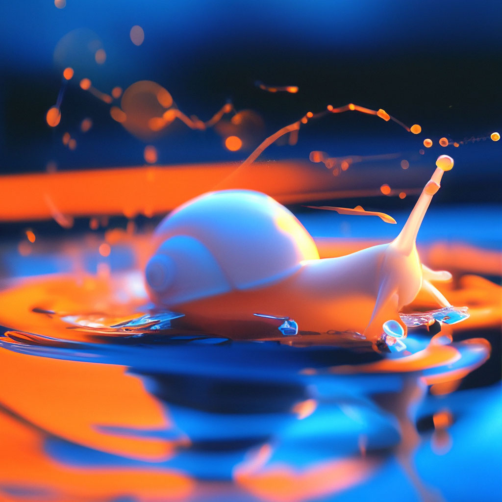 "🐌 an albino snail crawls out of an orange puddle,on a smoldering ...