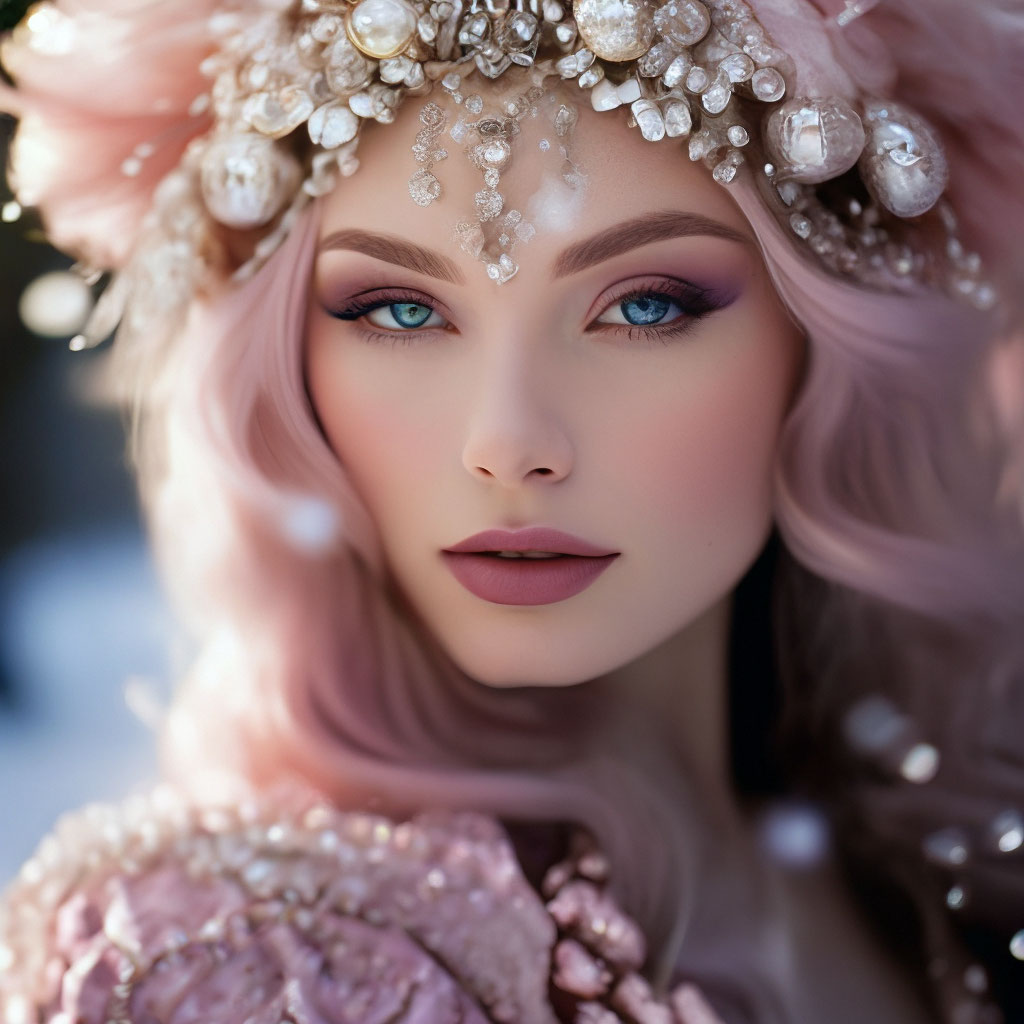 "Realistic detailed portrait of a beautiful winter fairy, in a brocade ...