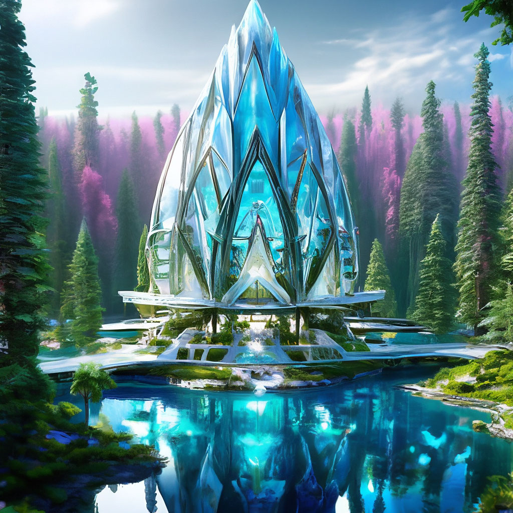 exoplanet, alien intricate architecture made of crystal in the ...