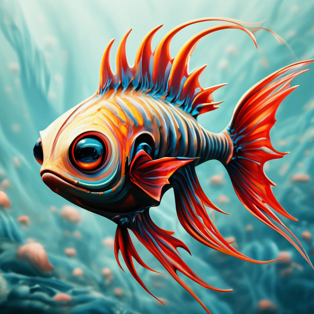 "Extraterrestrial fish in an alien ocean, beautiful bright striped fins ...