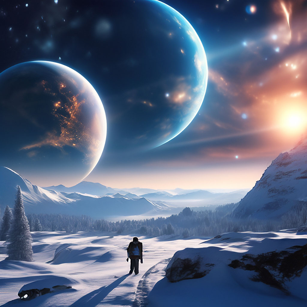 "Winter in space, planets, nebulae" — image created in Shedevrum