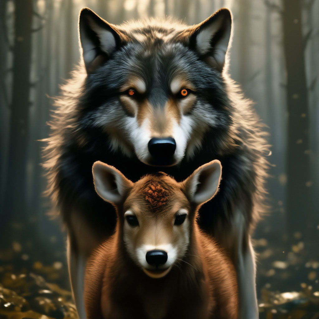 "The wolf and the calf" — image created in Shedevrum