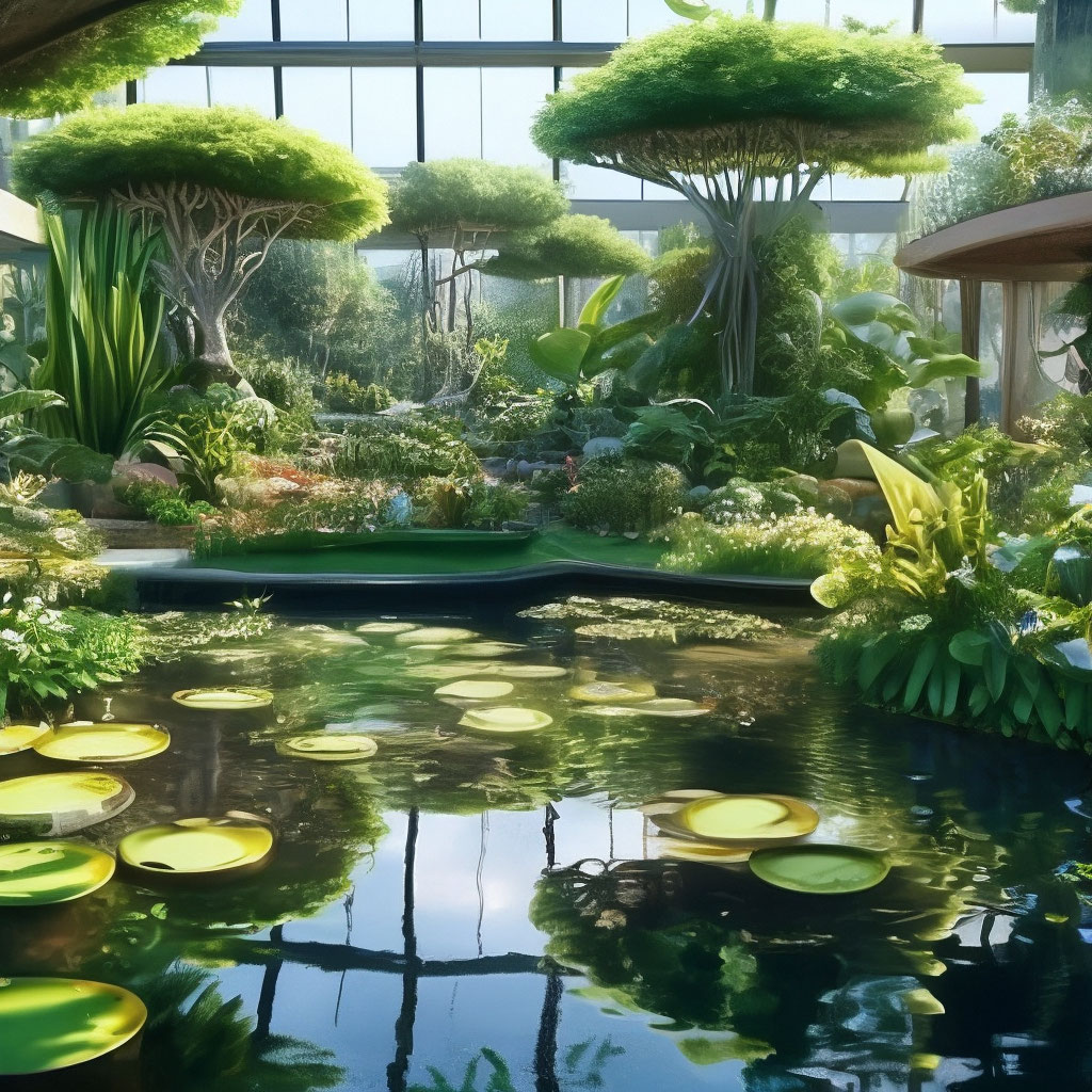 "Beautiful botanical garden with semi-aquatic plants and semi-aquatic ...