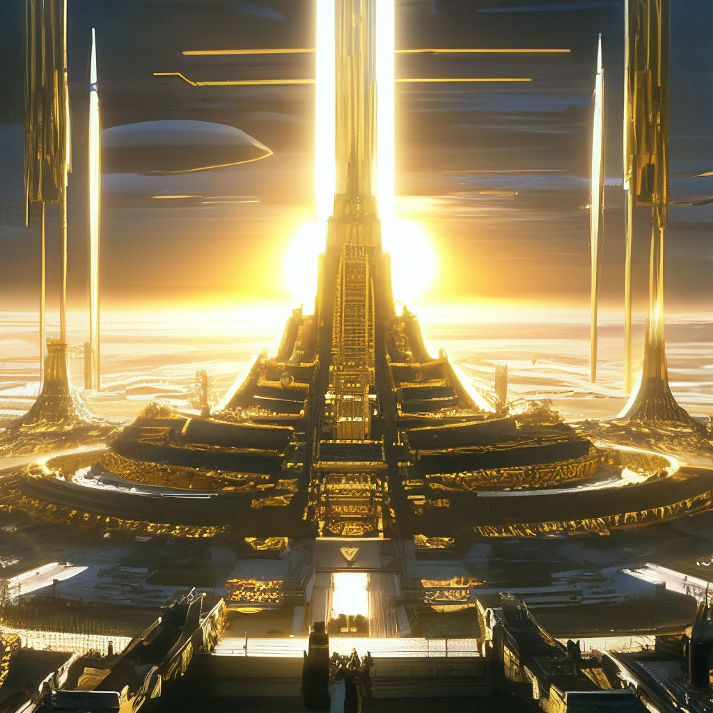 "A very distant view of the large-scale imperial palace of the space ...