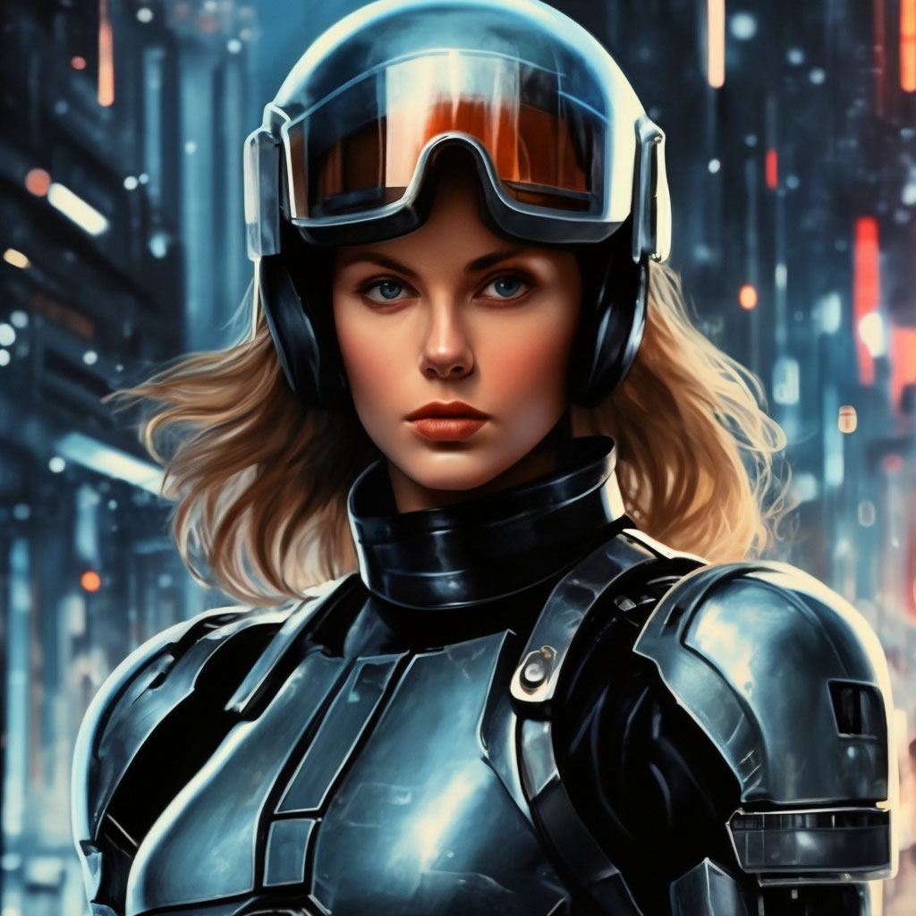 "Robocop girl frostpunk" — image created in Shedevrum