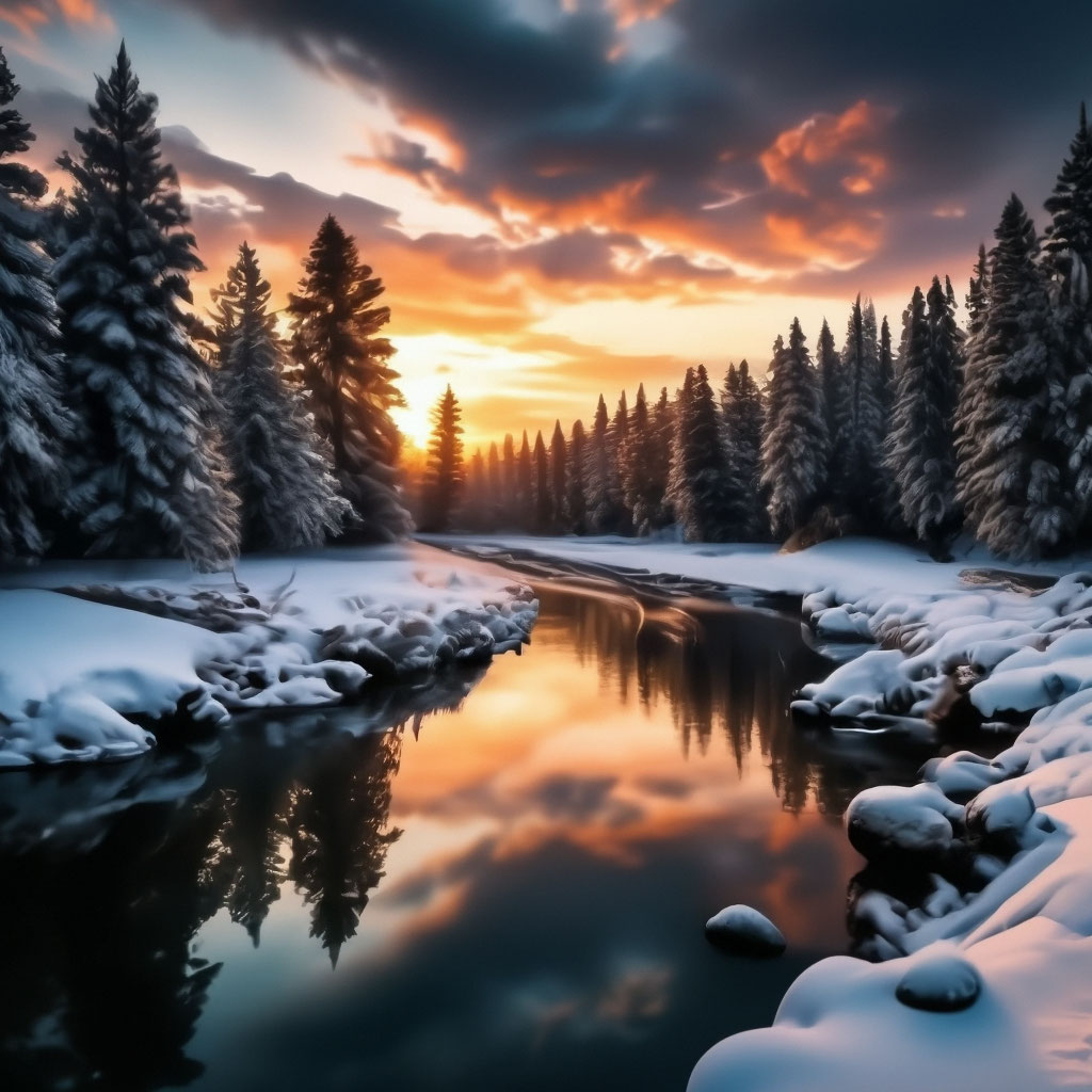 "Beautiful dawn winter landscape river Christmas trees are beautiful ...