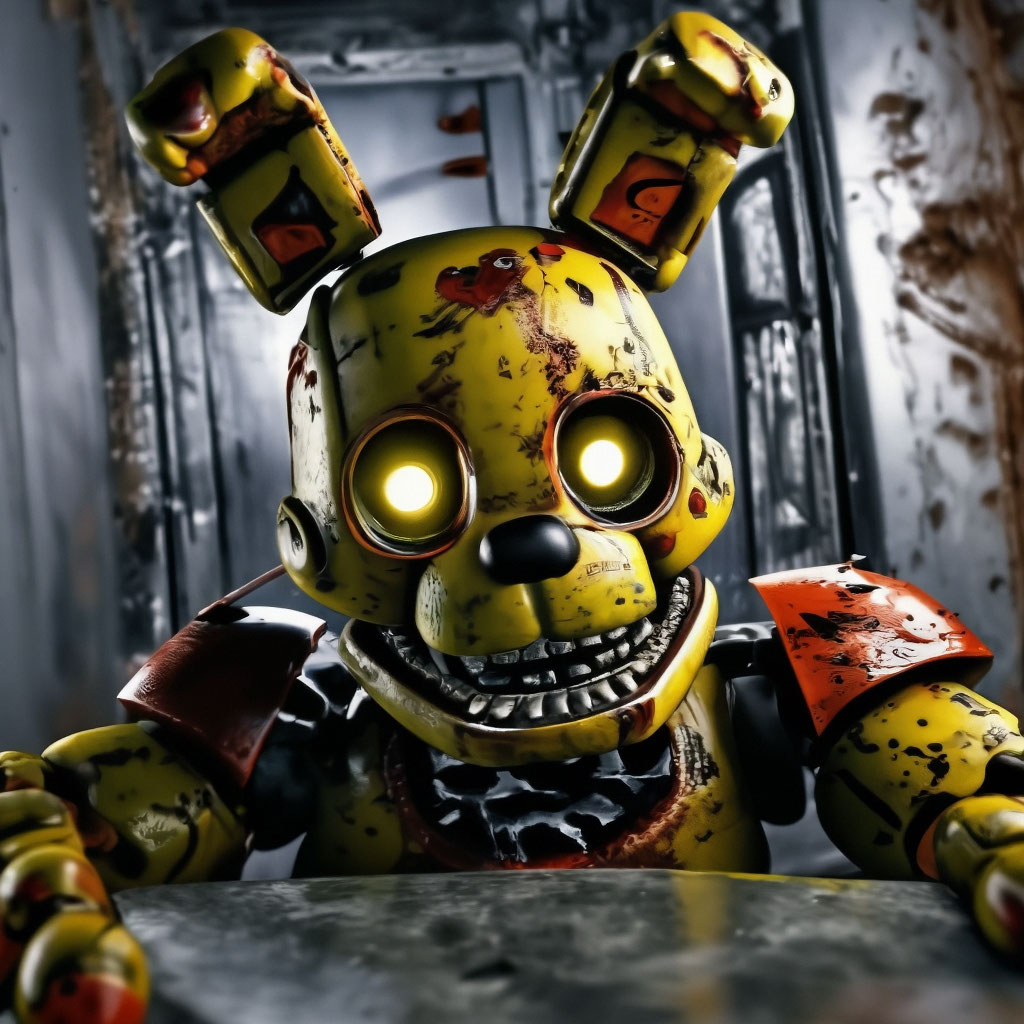 "Springtrap crawls through the ventilation to the left and looks into ...