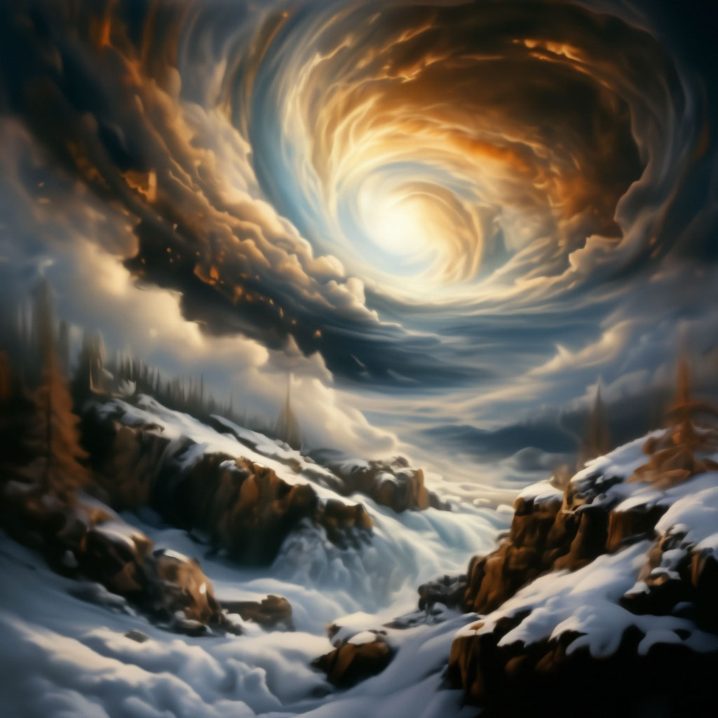 "Heavenly whirlwind in winter" — image created in Shedevrum