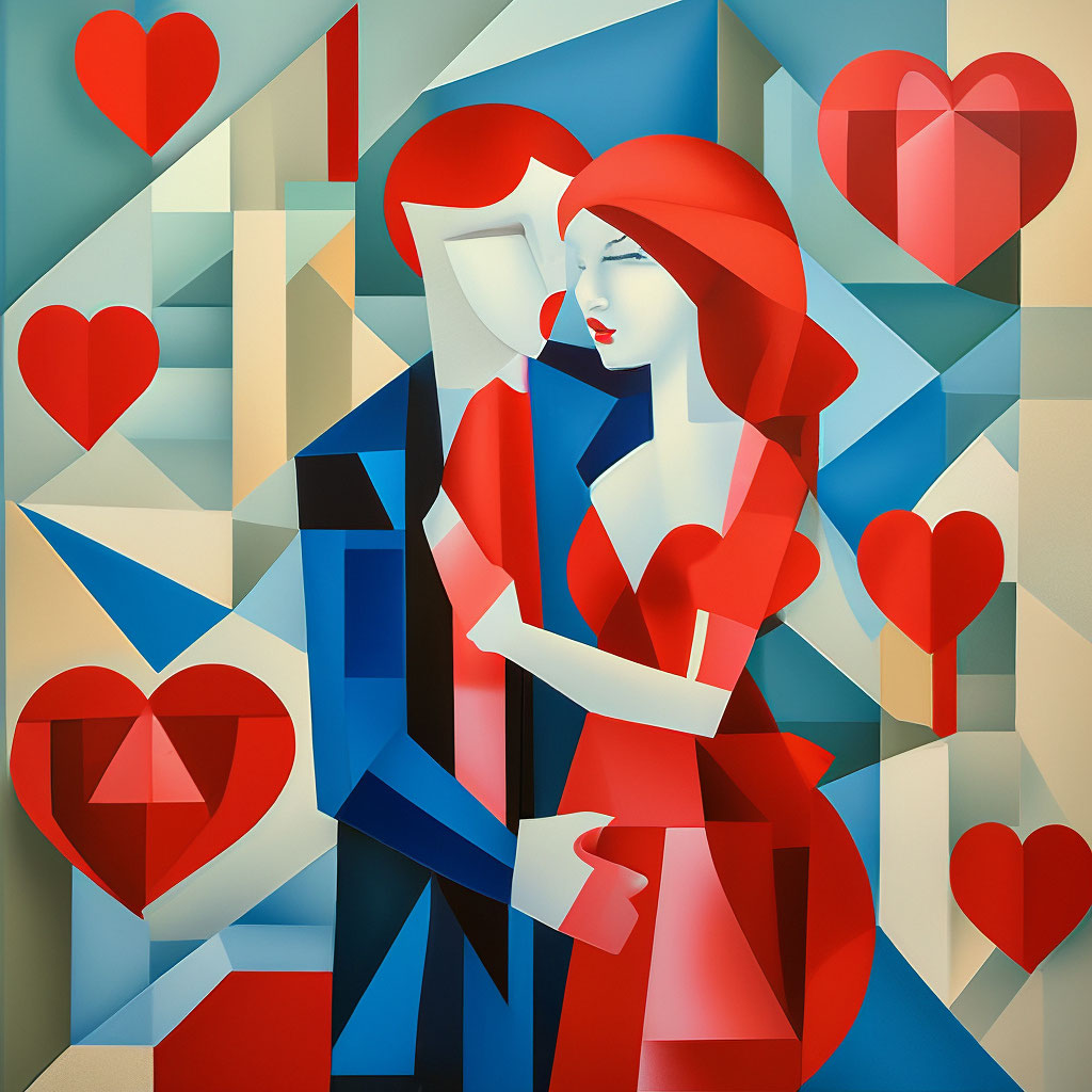 "Cubism Valentine's Day a couple of lovers on a mountain of money ...