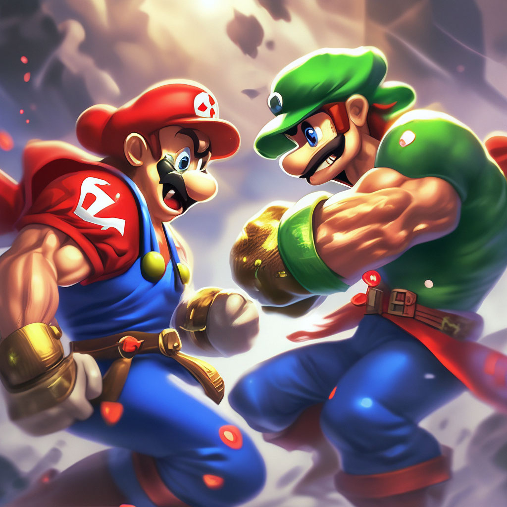 "Mario vs Luigi, anime style Jo Jo, brutality, muscles, epic, realistic ...