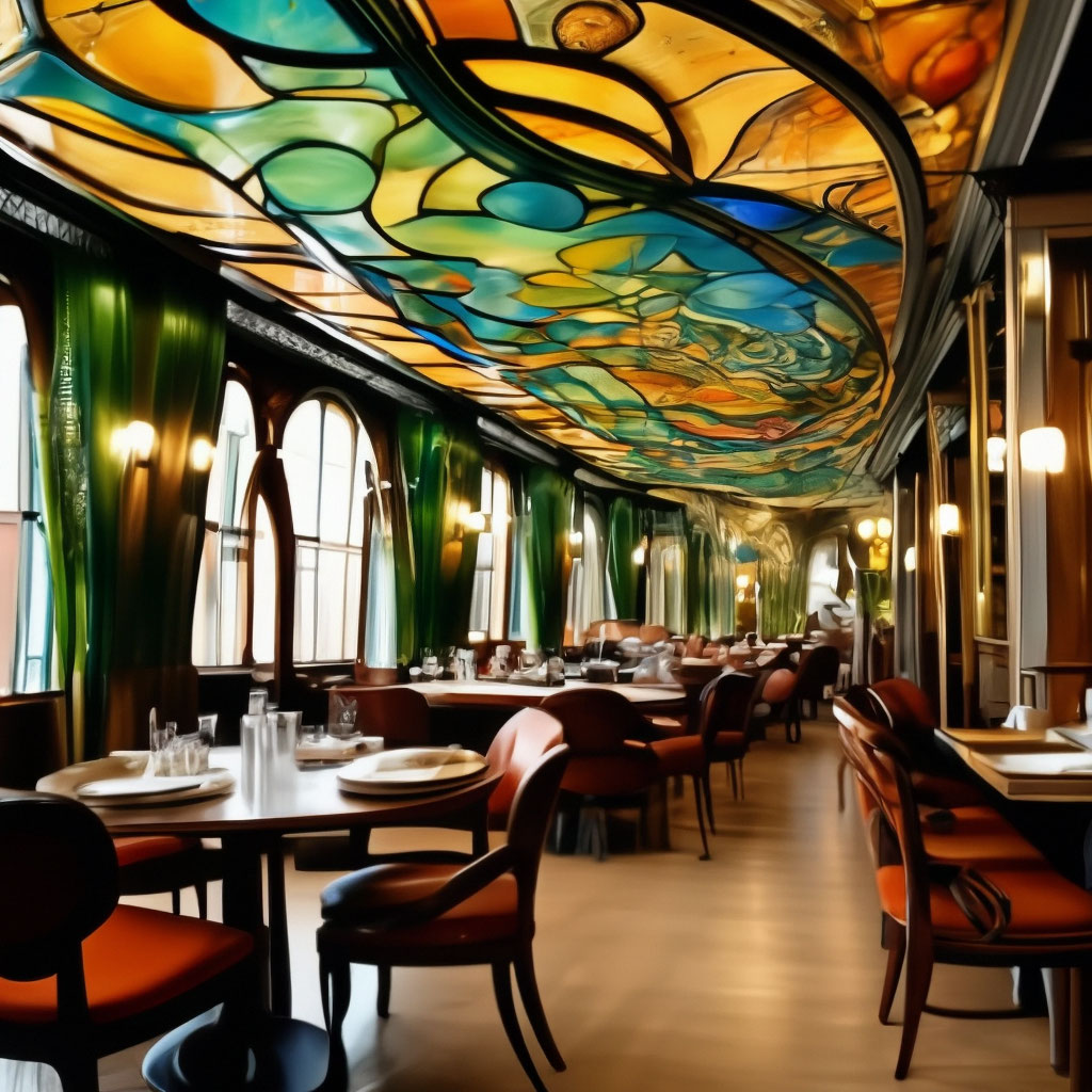 "Surreal interior: a detailed luxurious two-tiered Art Nouveau ...