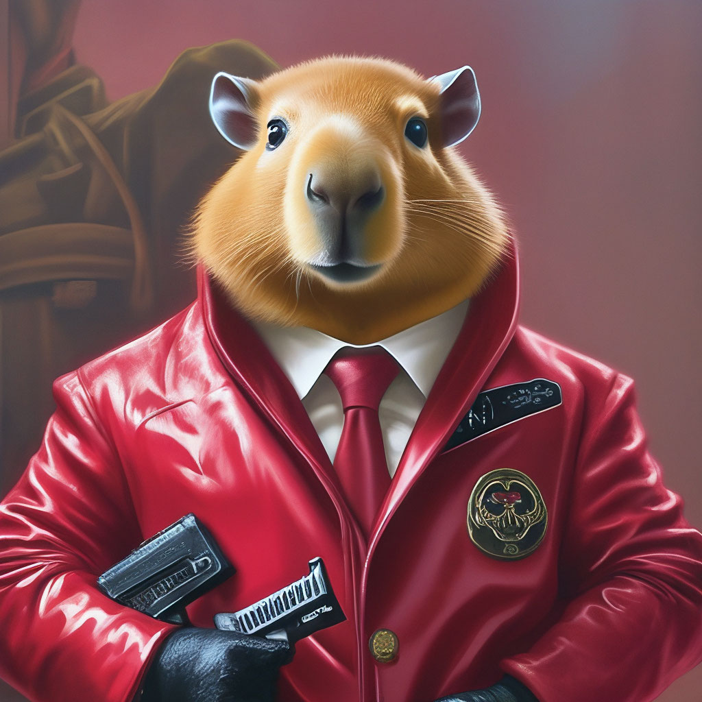 "A business capybara in a crimson gangster jacket in the style of the ...