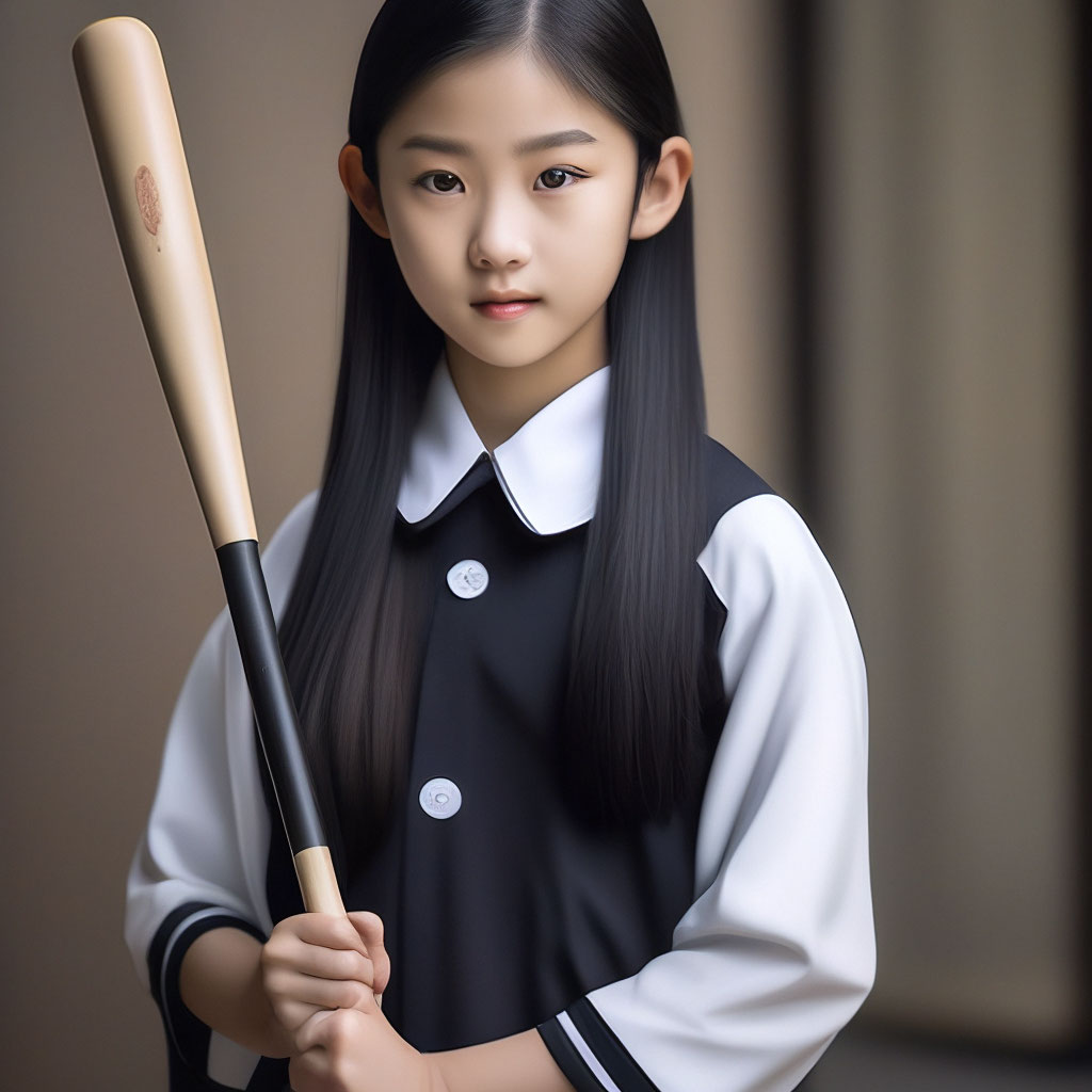 "Beautiful Chinese girl, 12 years old, fair skin, simple black dress ...