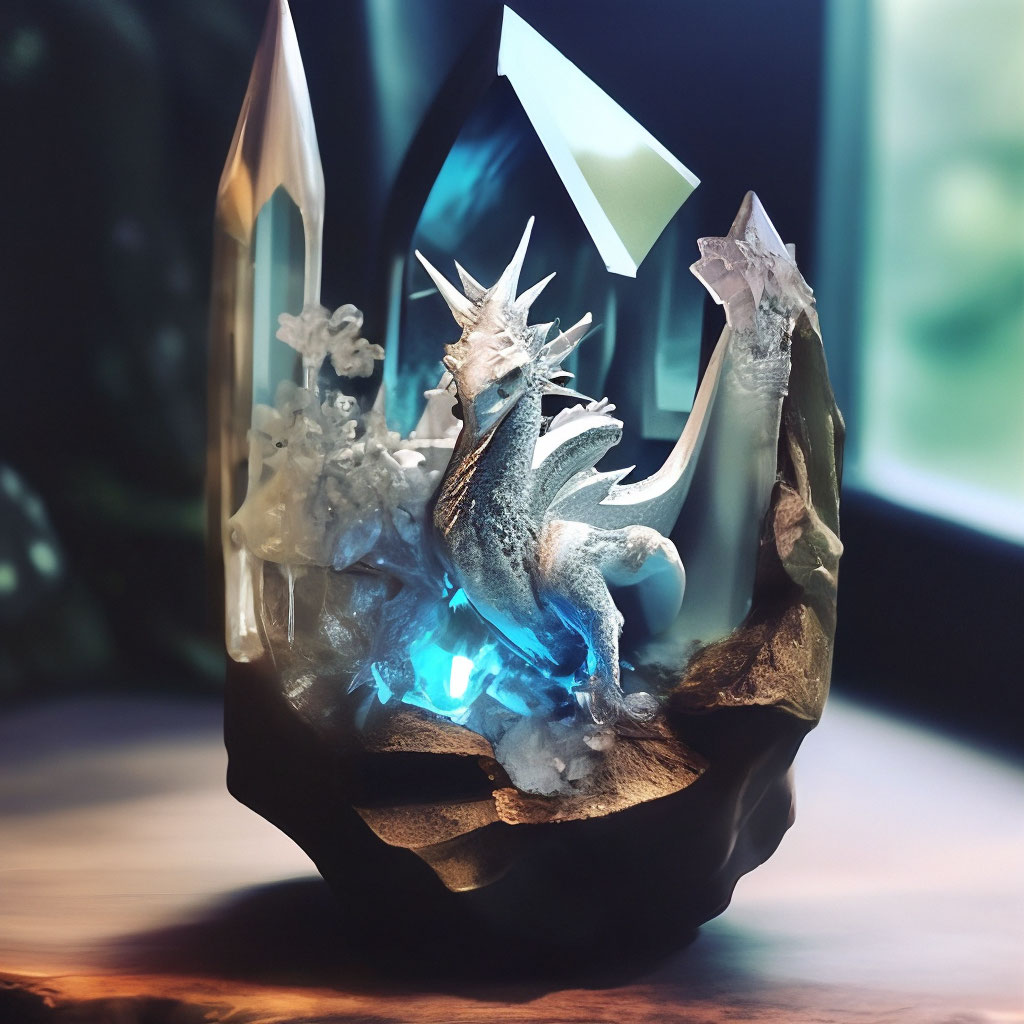 "A tiny magical world of dragons in a crystal crystal" — image created ...