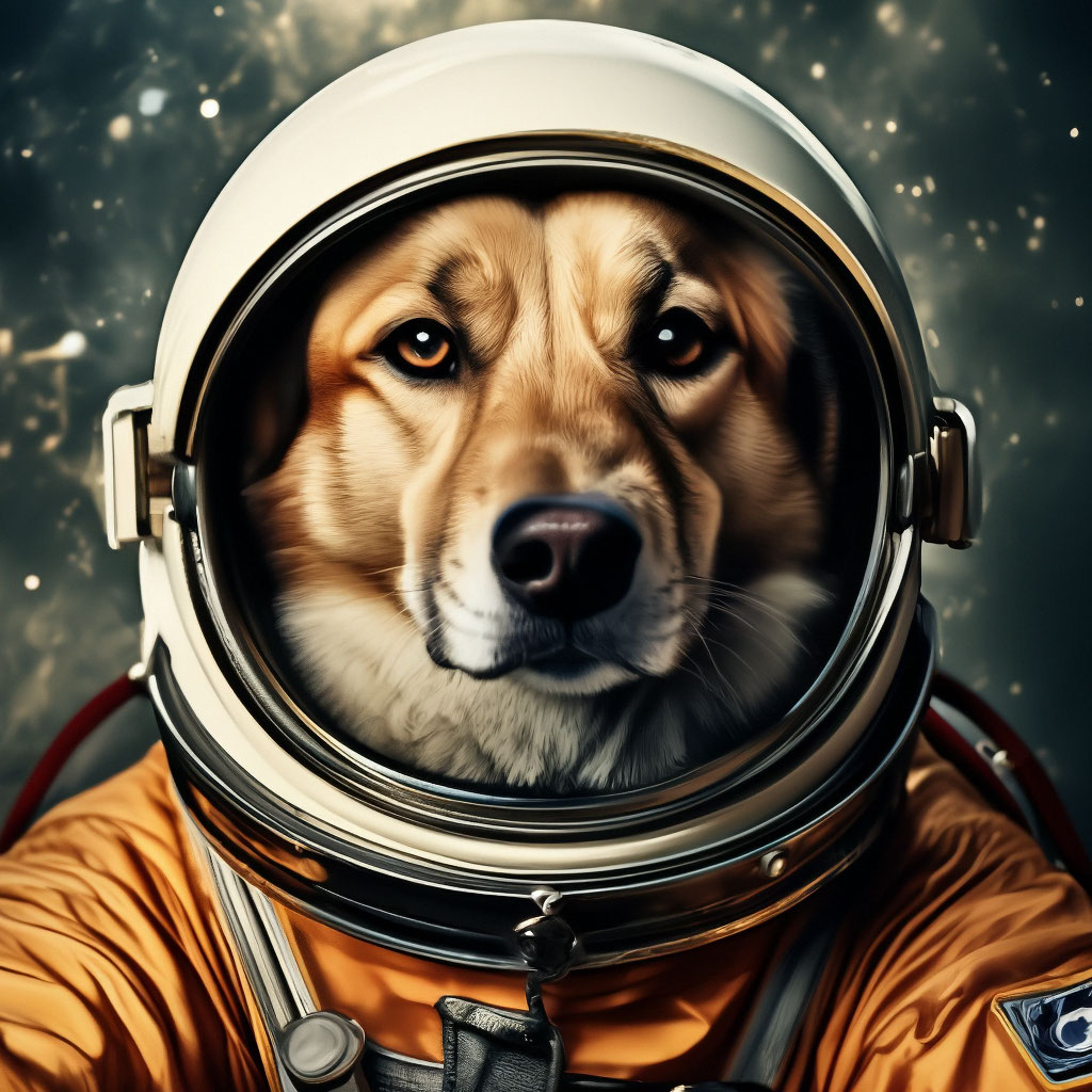 "The cosmonaut is a dog" — image created in Shedevrum