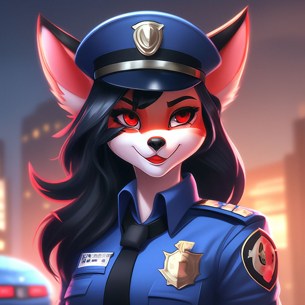 "Cute furry fox girl with red eyes, long black hair and red lipstick on ...