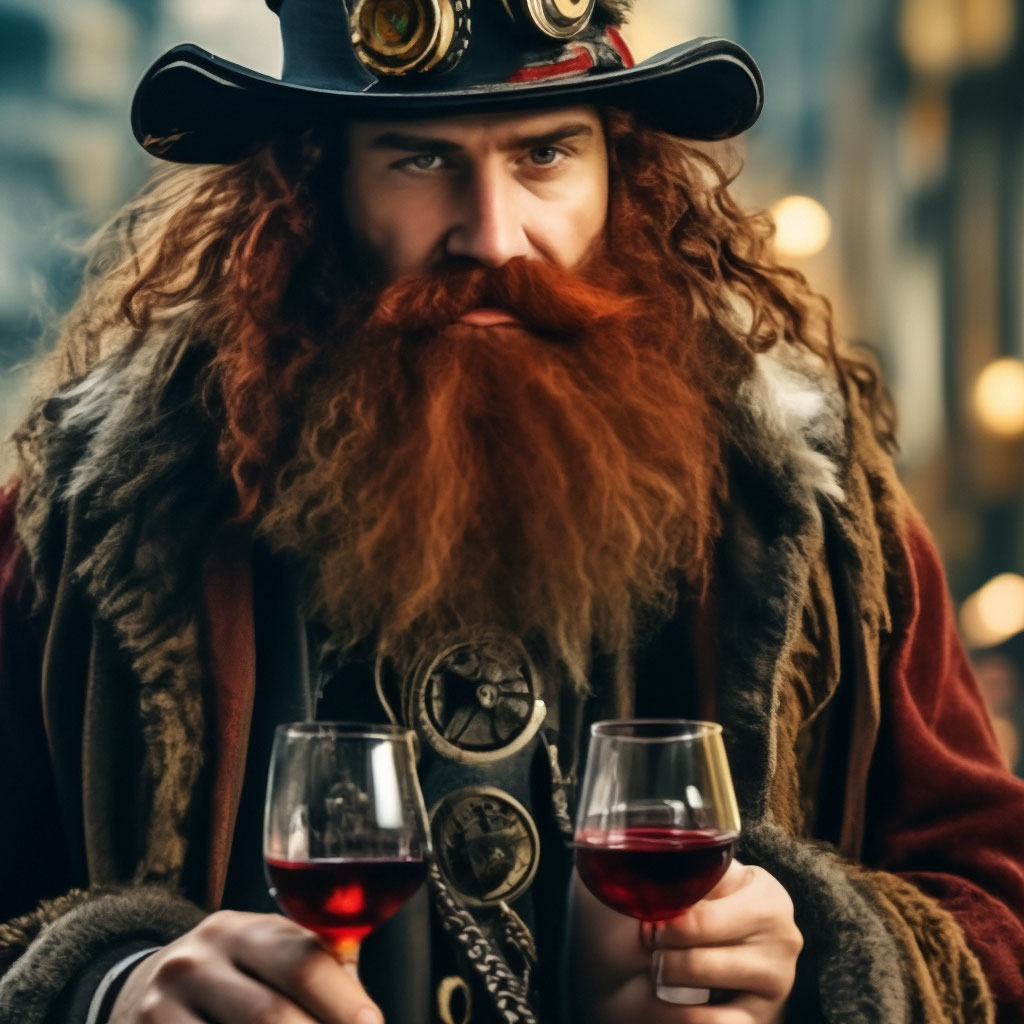 "Steampunk art : huge homeless man Karabas Barabas with a long red ...