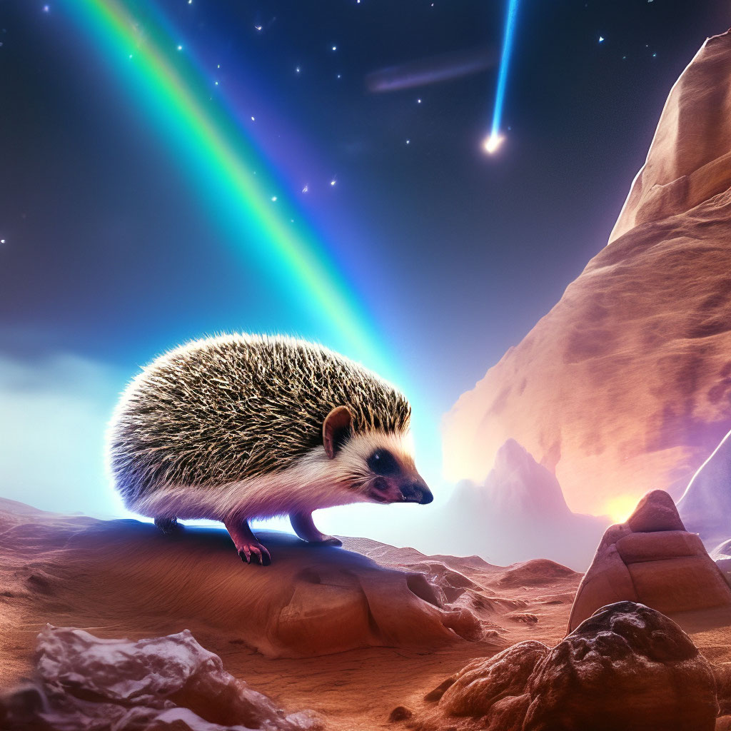 "Spaceship, fabulous space landscape, cosmonaut hedgehog landed on mars ...