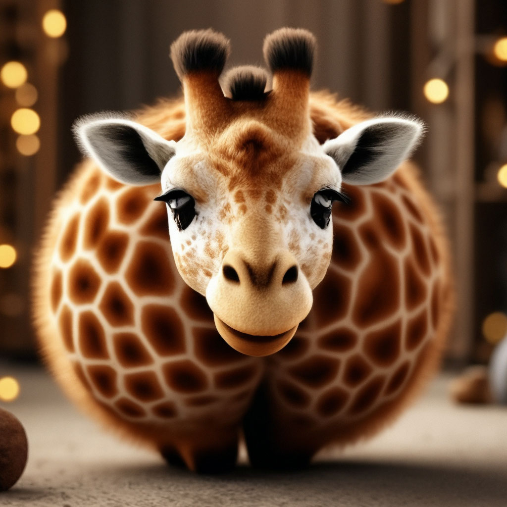 "Realistic spherical round fluffy giraffe in the form of a ball ...