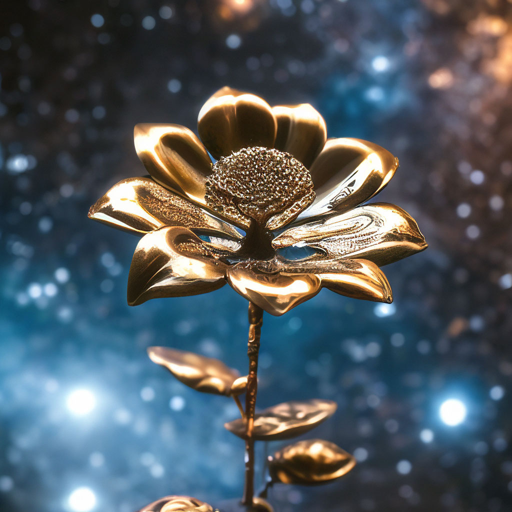 "A bronze flower in space" — image created in Shedevrum