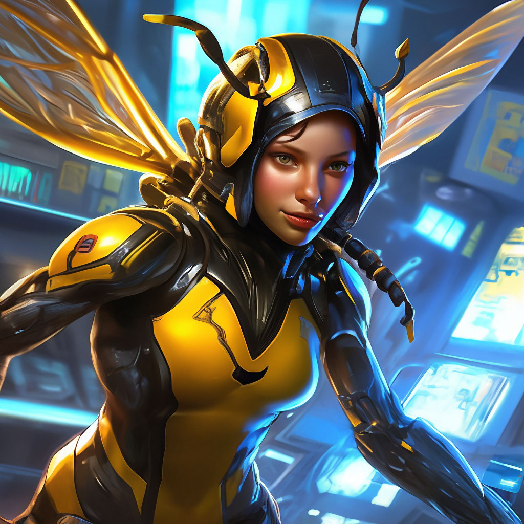 "Girl wasp hybrid hyperrealism" — image created in Shedevrum