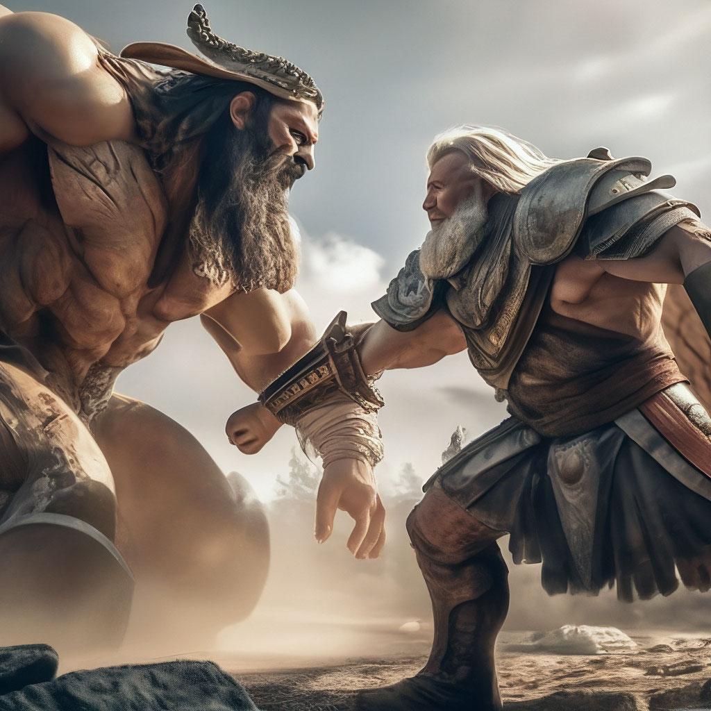 "Ancient battle of a man and a giant,from real historical sources ...