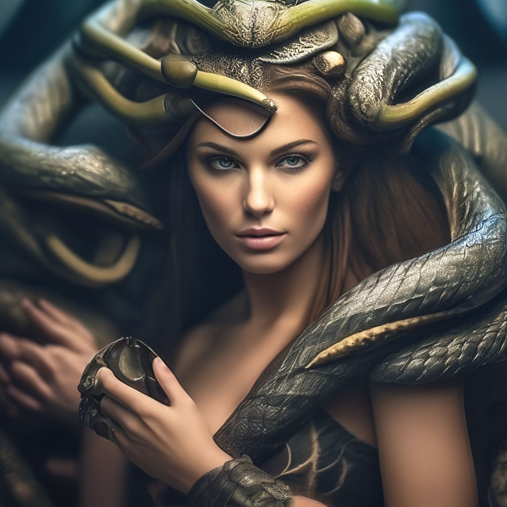 "Gorgon Medusa is a beautiful girl with arrows in her eyes, with snakes ...