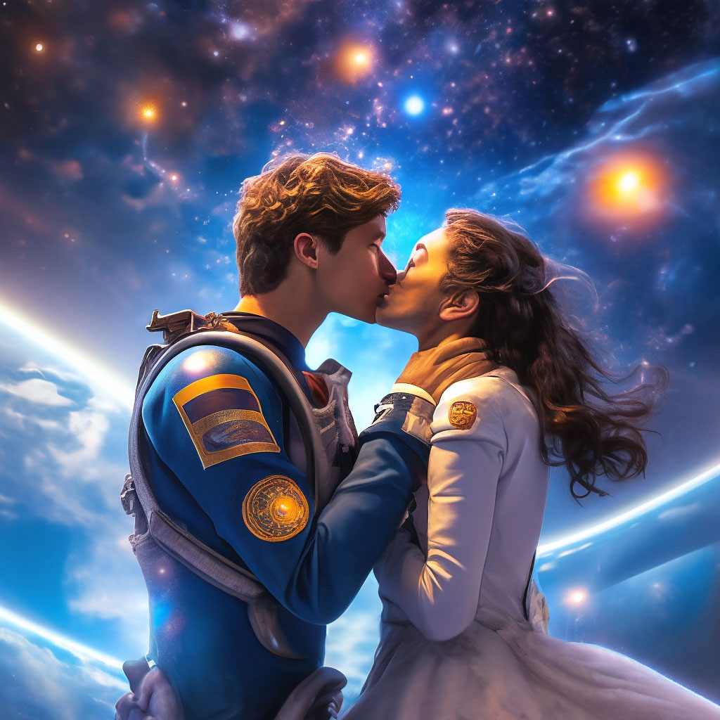 "An air kiss in the universe" — image created in Shedevrum