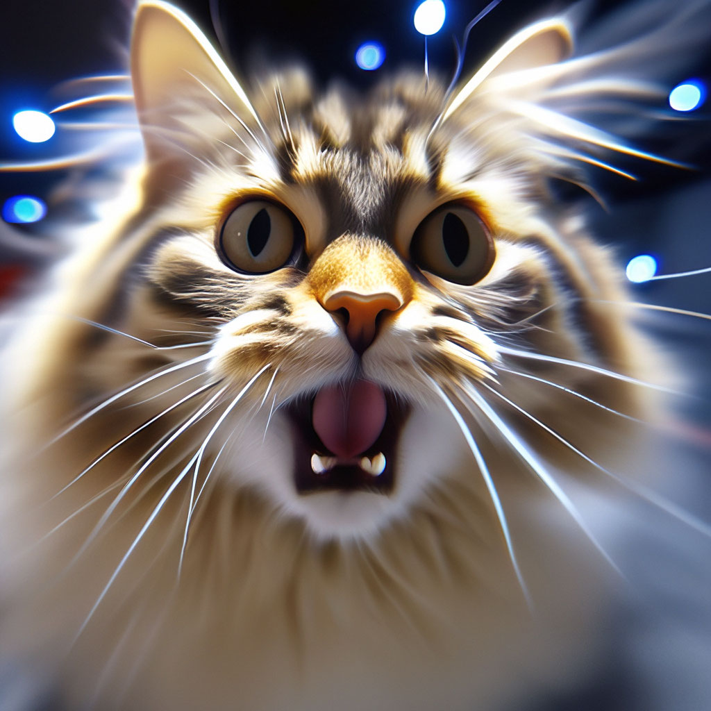 "Fluff cotent. .a shocked fluffy, a cat with a very raised fur, static ...