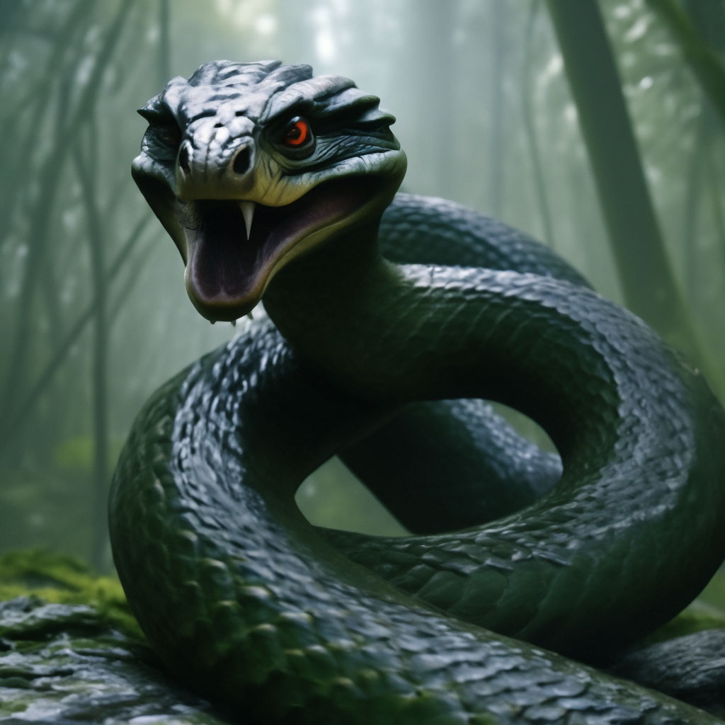 "Basilisk is a huge snake" — image created in Shedevrum