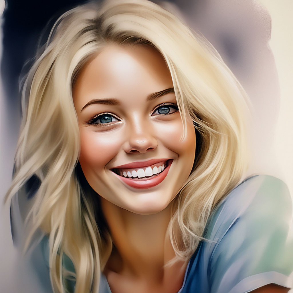 "Wet watercolor, drawing, photo portrait, smirk playful, photorealism ...