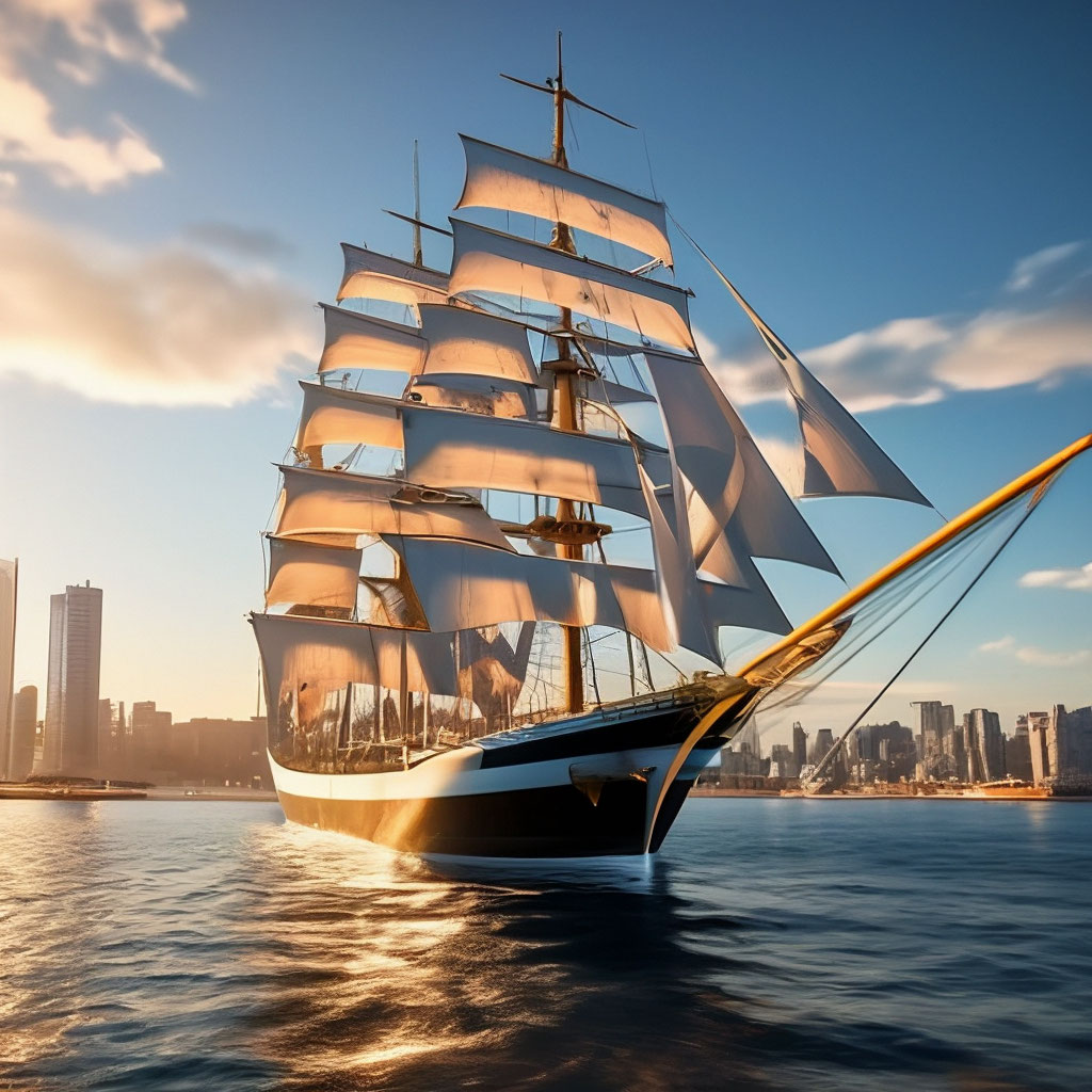 "The most beautiful modern sailing ship at sea against the background ...