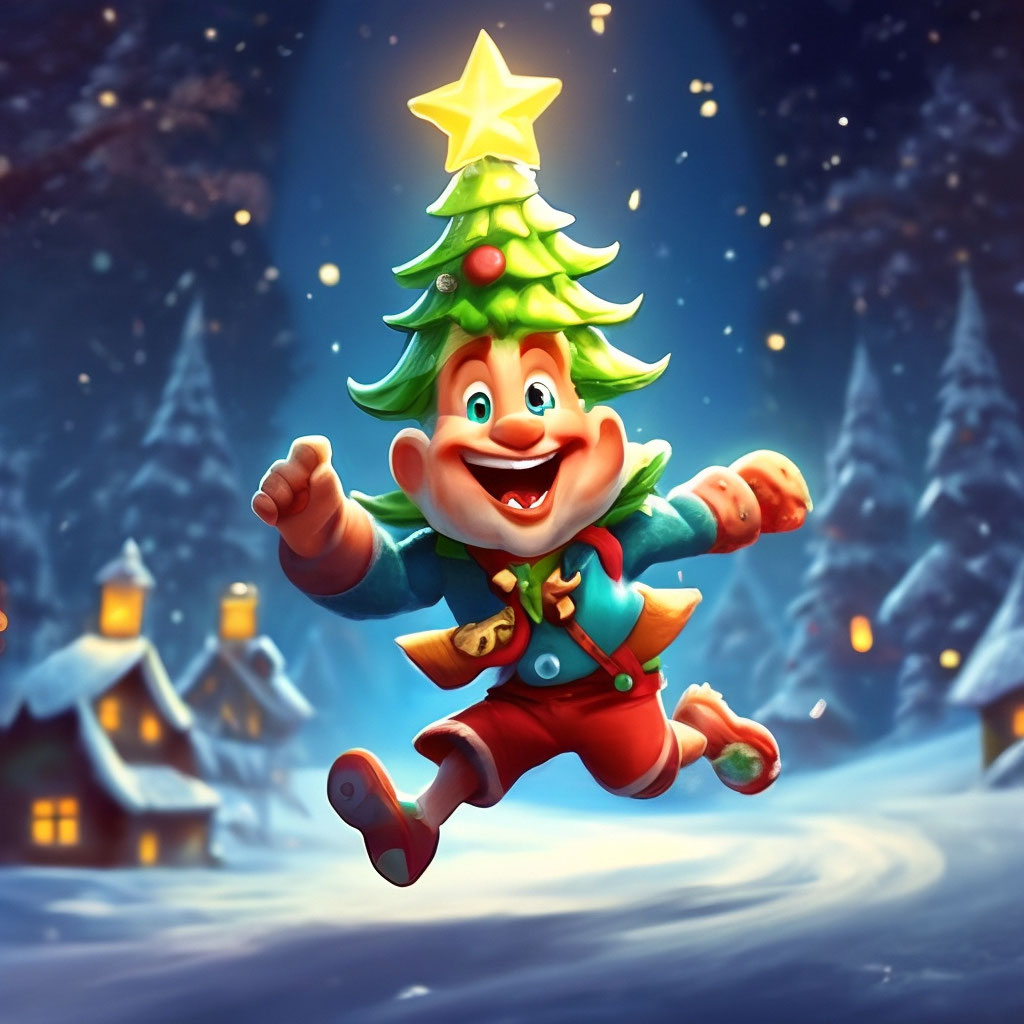 "Christmas tree running, cartoon, funny, new year, magical, fairy tale ...