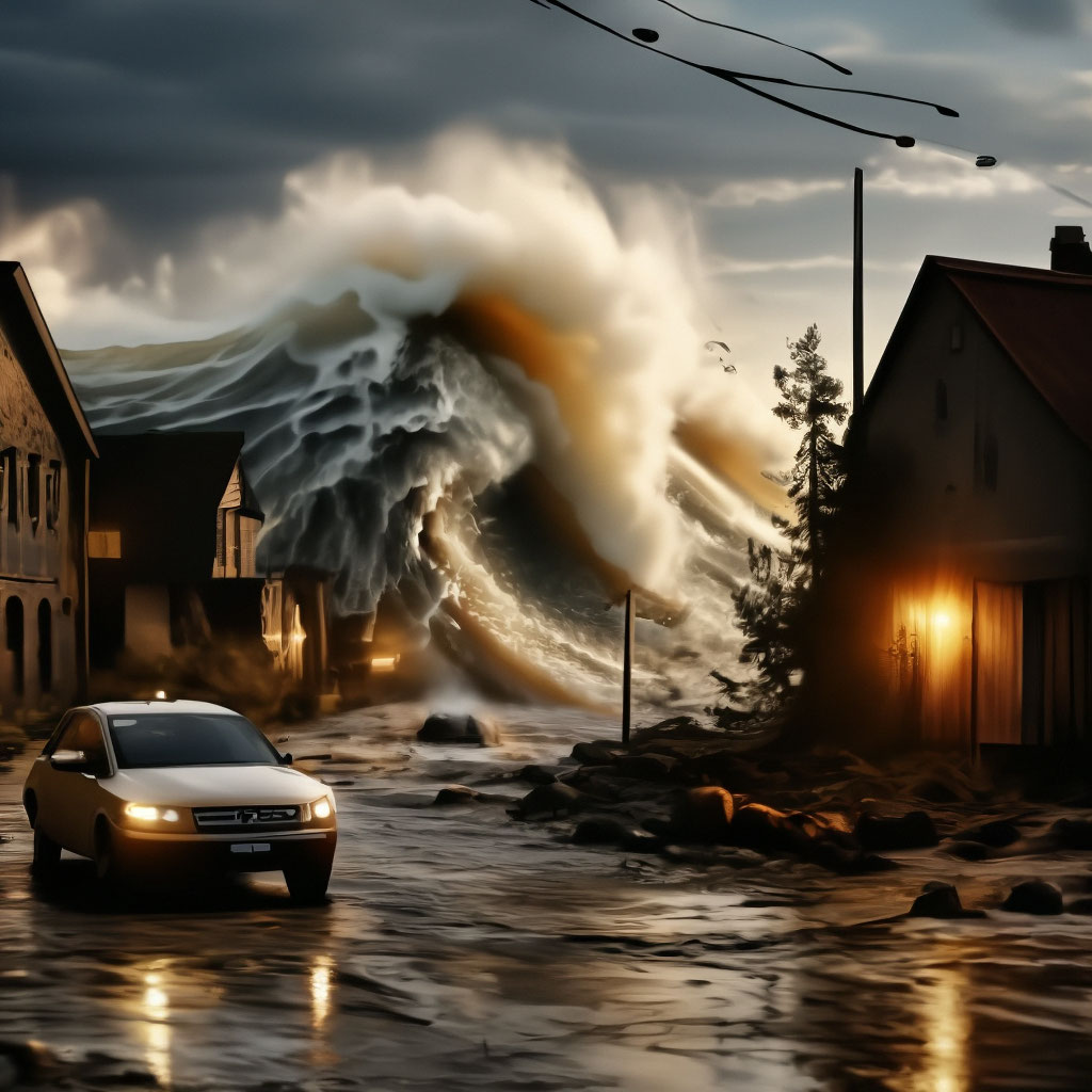 "A monstrous tsunami destroys a small town Professional HDR Photo Hyper ...