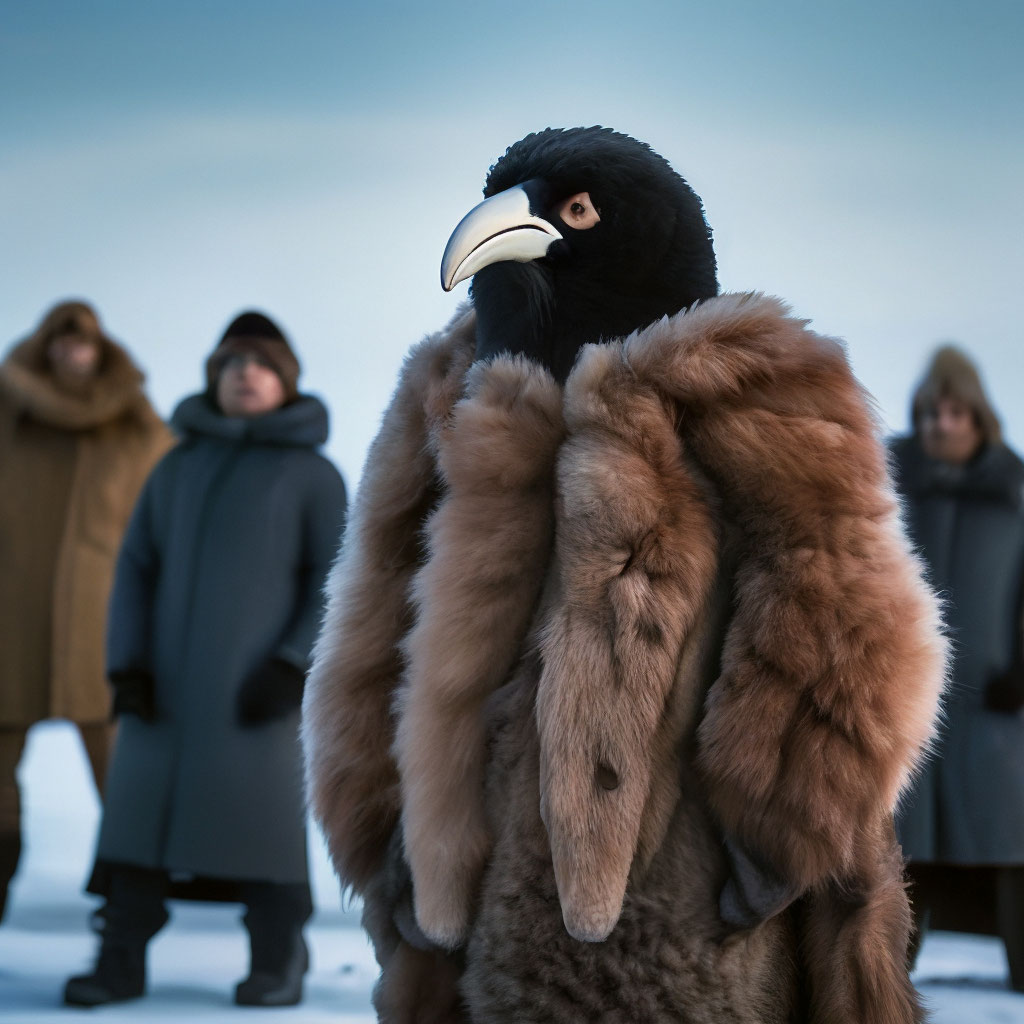 "A giant human-like mutant bird covered with a huge amount of fur ...