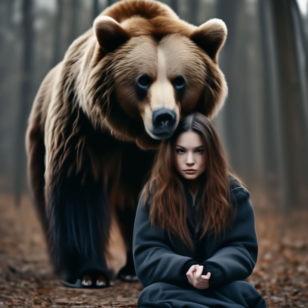 "The girl and the bear" — image created in Shedevrum