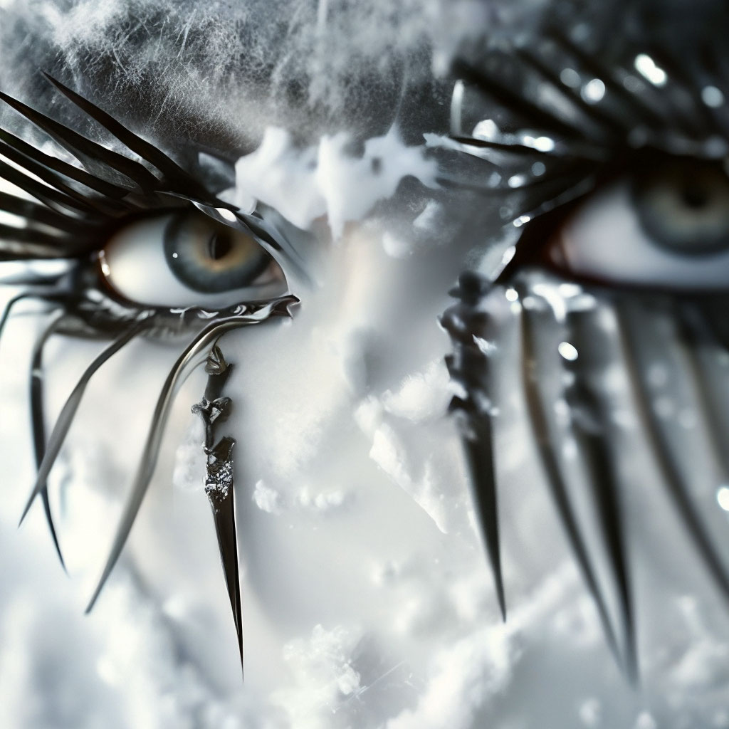 "Long metal eyelashes in the snow in a mystical steel style" — image ...