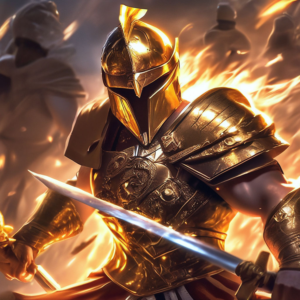 "Ares. Ancient Greek B0g b0y. Dressed in Greek golden armor. He's ...