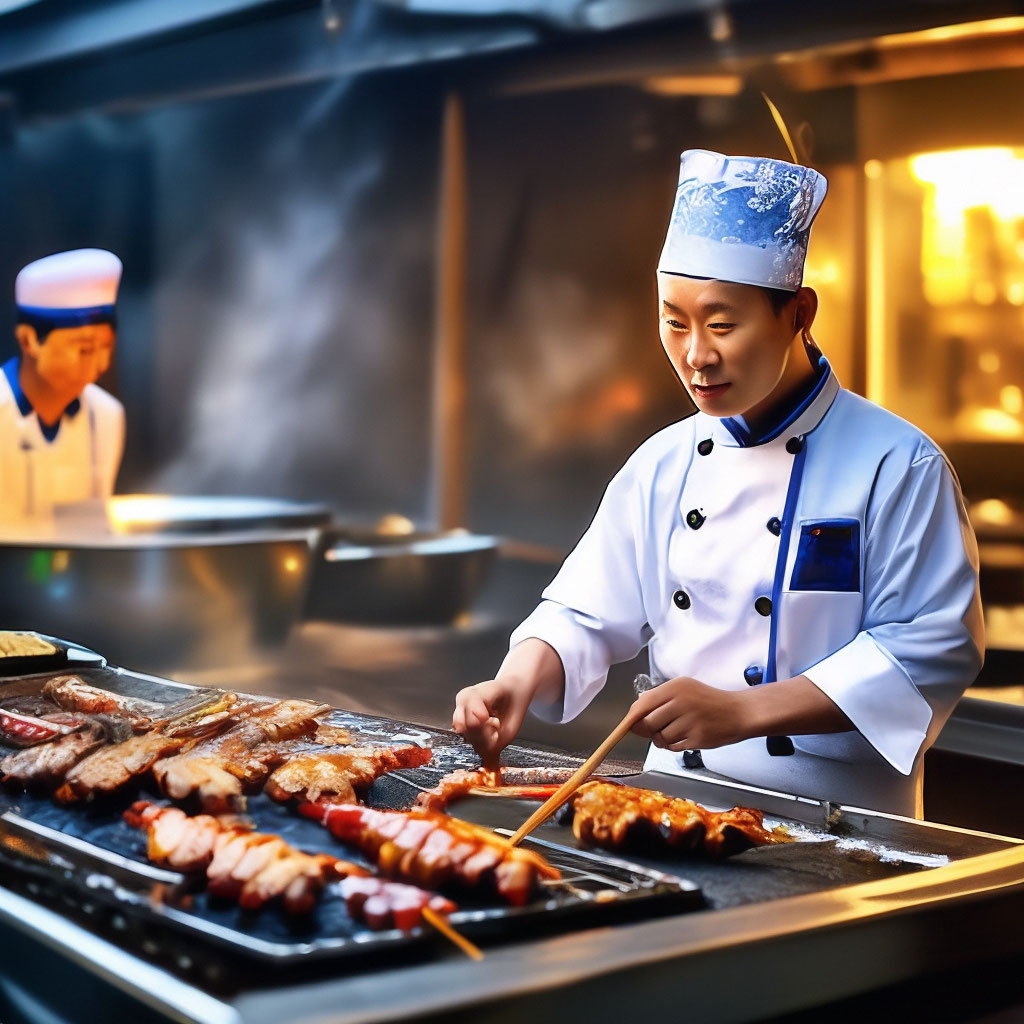"Chef+street fast food +roasts grasshoppers+China+focus on the cook ...