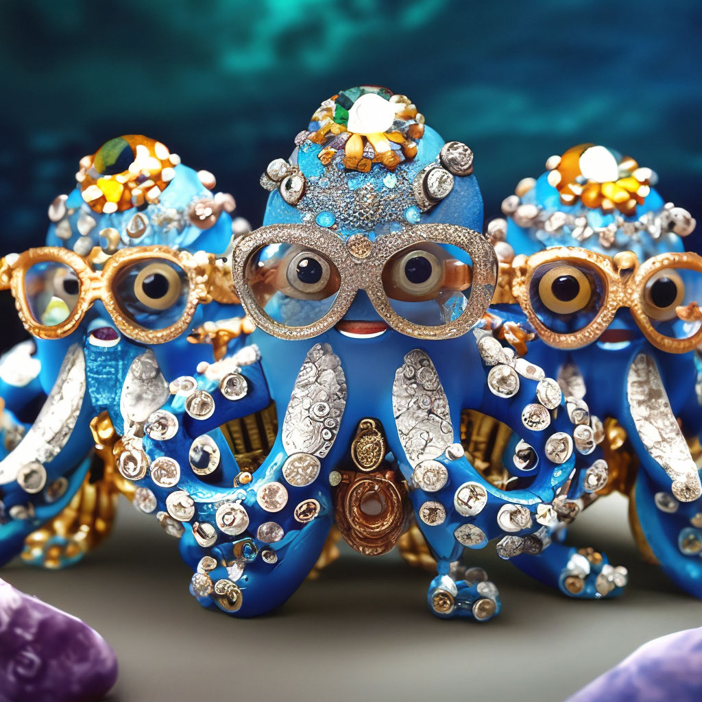 "Octopus family of three octopuses with glasses, smart look, tentacles ...