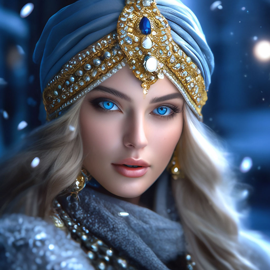 "Golden turban, small black pearls, hyperrealism, spectacular ...