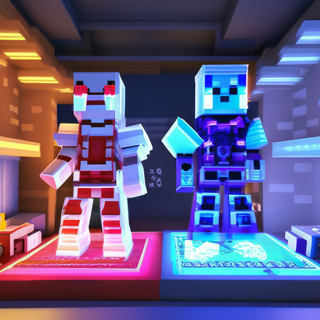 "Fnaf vs minecraft 3d detailing" — image created in Shedevrum