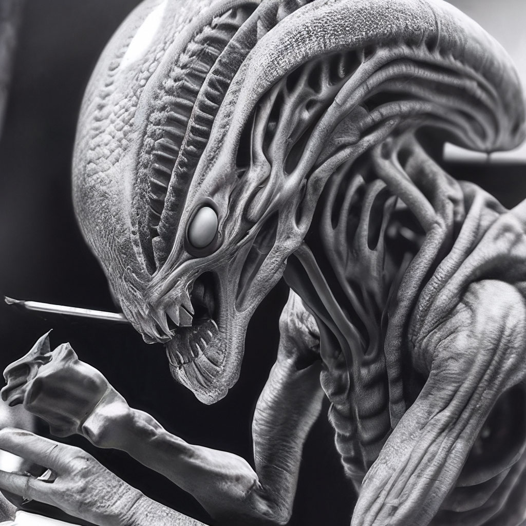 "Ink drawing, alien from the movie alien 3 1992, alien, dark biology ...
