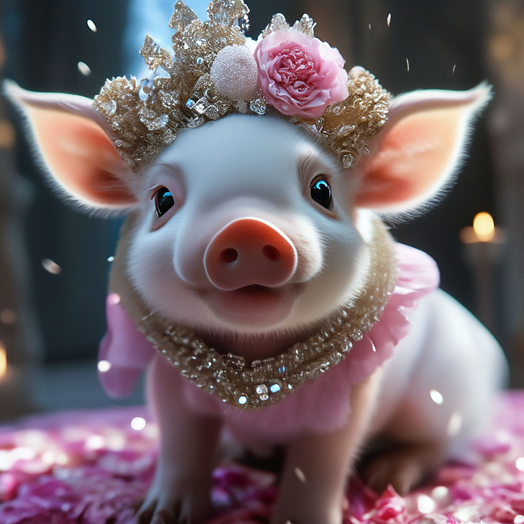 "Piglet in a wedding dress , hyper-detail , fantasy , glitter ...
