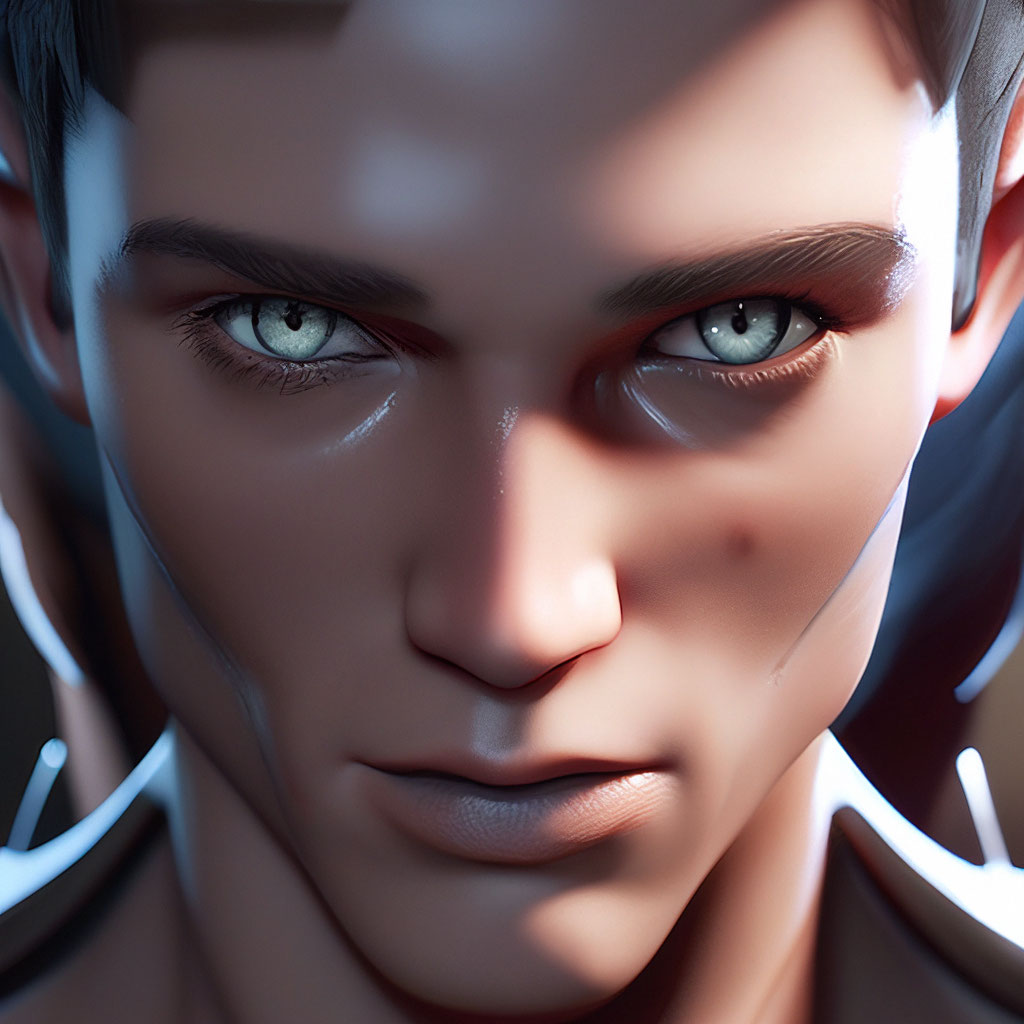 "A fallen angel. portrait, male, 3d, 32k, realistic, focus on steel ...