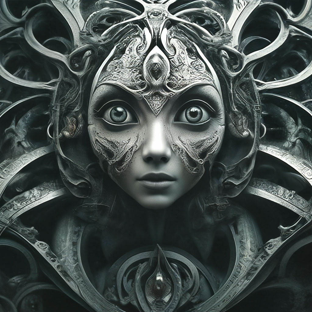 "Wide-Angle distant view, filigree, Dark Botanic, nuar, scared crying ...